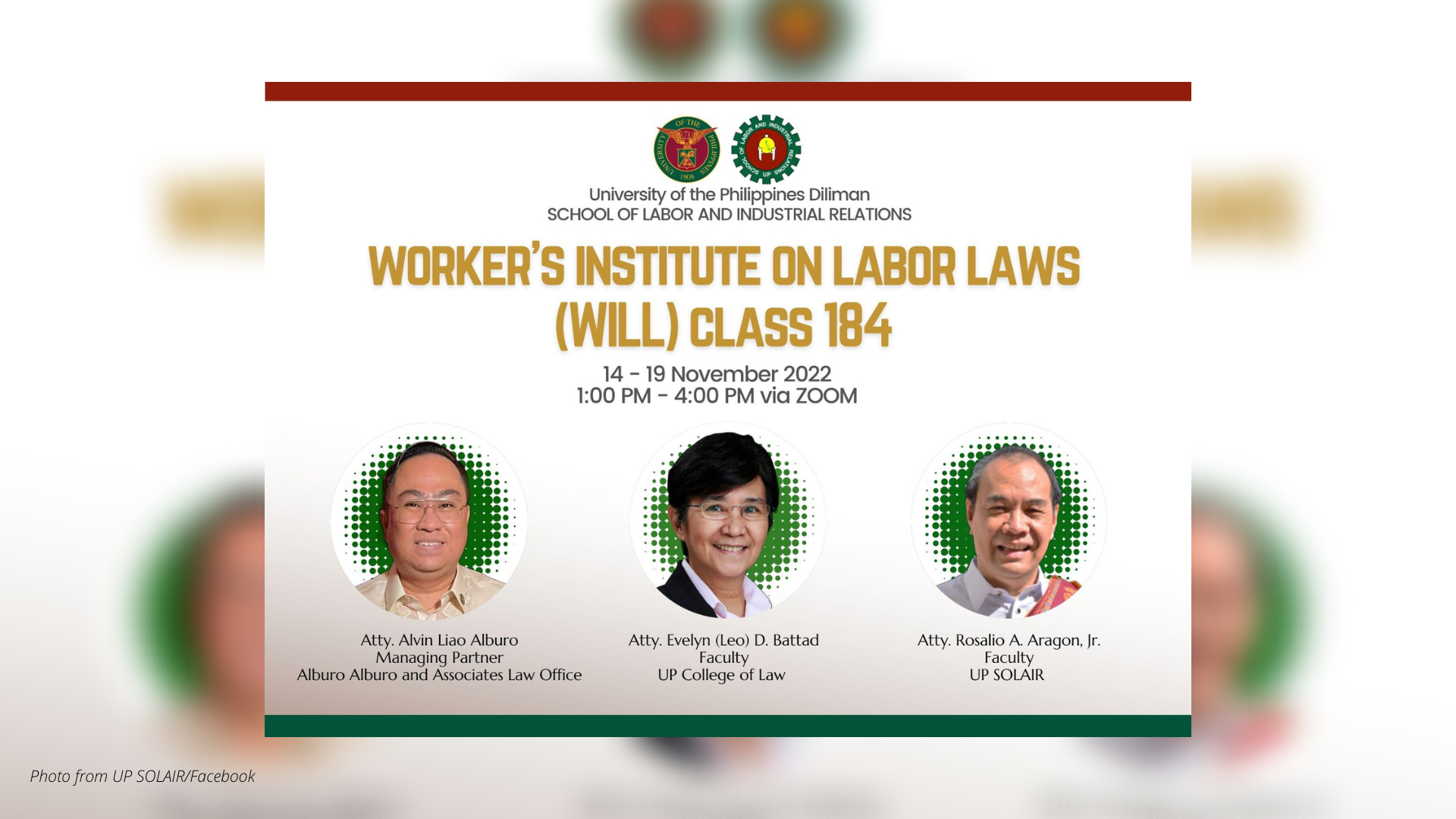Atty. Alvin Liao Alburo among lecturers for UP SOLAIR’s 184th WILL ...