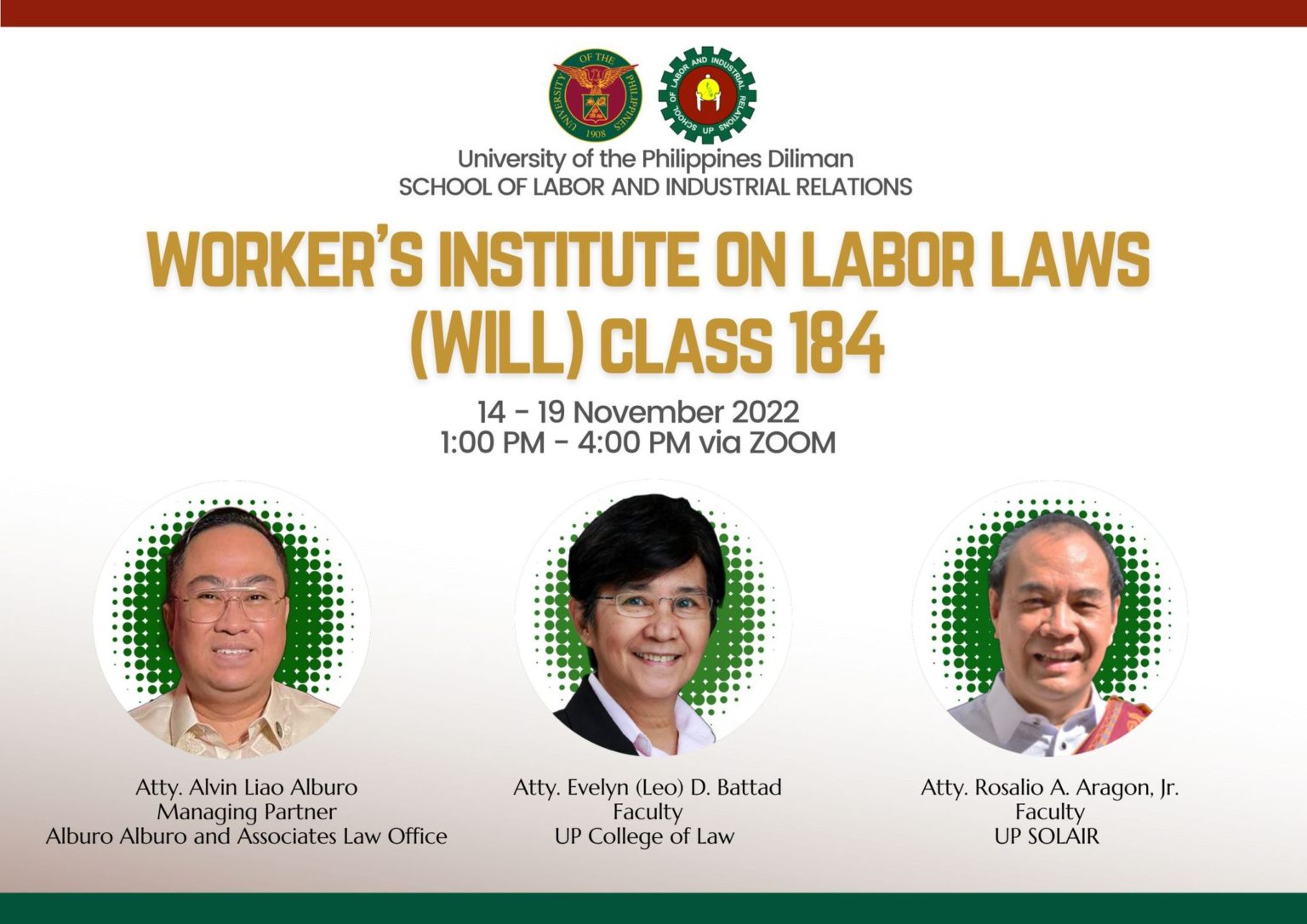 Atty. Alvin Liao Alburo among lecturers for UP SOLAIR’s 184th WILL ...